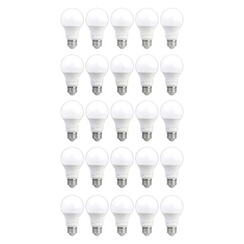 Amazon Basics - A19 LED Light Bulb 450 Lumens, Non-Dimmable, 40 Watt Equivalent, 10000 Hours, E26 Base, Pack of 25, Soft White