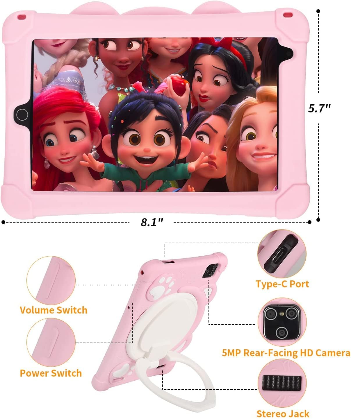 Android 10 8 Core 8 Inch HD Kids Tablet Computer PC WiFi Bundle Case 32G (Pink)