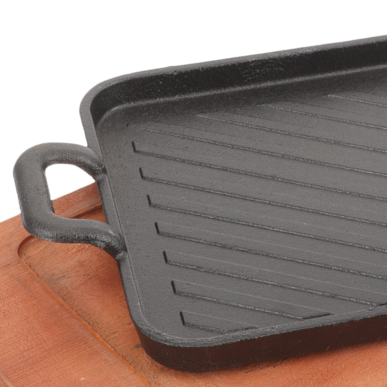Yardwe Cast Iron Steak Plate, Sizzle Plate with Wooden Base, Steak Pan Grill Fajita Server Plate for Home Kitchen Restaurant (7.5" x 12.5")
