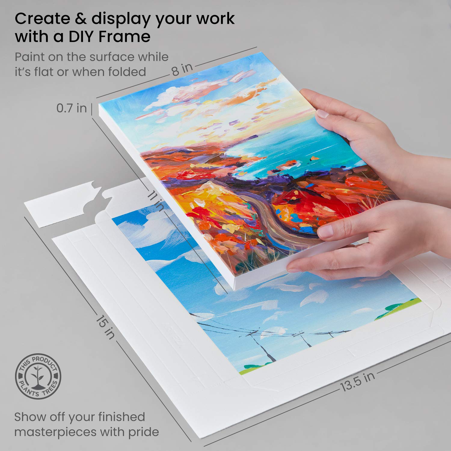ARTEZA Acrylic Paper Foldable Canvas Pad, 8x11 Inches, 20 Sheets, DIY Frame