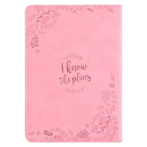 Christian Art Gifts Classic Journal I Know The Plans Jeremiah 29:11 Bible Verse, Inspirational Scripture Notebook, Ribbon Marker, Pink Faux Leather Flexcover, 336 Ruled Pages