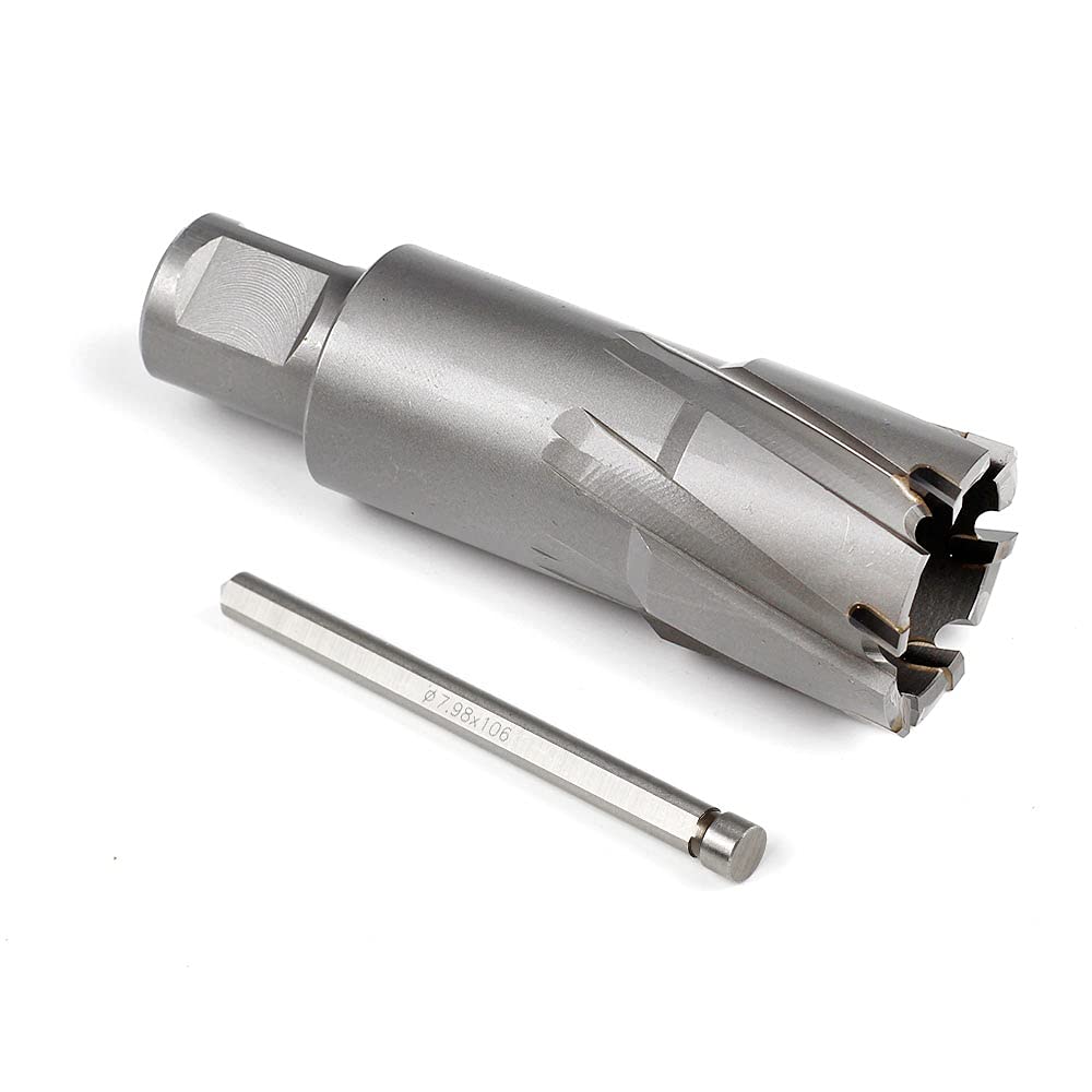 Annular Cutter Carbide JESTUOUS 3/4 Inch Weldon Shank 2 Cutting Depth 1-1/4 Cutting Diameter TCT Two Flat Bit for Drill Press with Pilot Pin