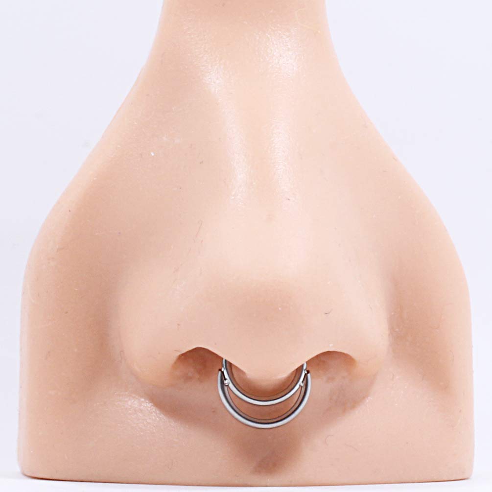 FANSING Surgical Steel Double Crescent Moon Septum Hoop 16g Septum Jewelry 16 Gauge 8mm Septum Rings Clicker Silver Septum Piercing Rings
