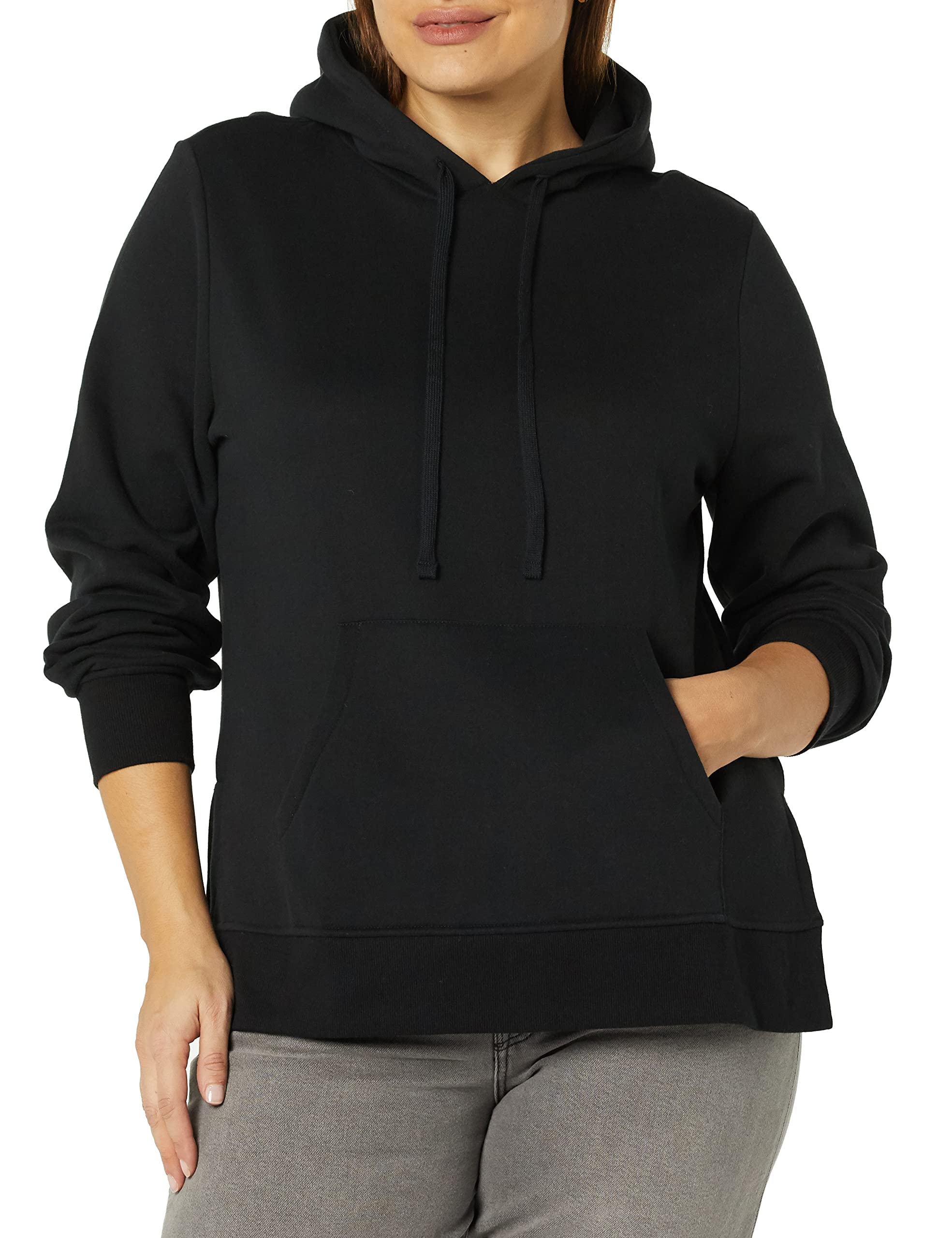 Amazon Essentials Women's French Terry Hooded Tunic Sweatshirt, Black, Large