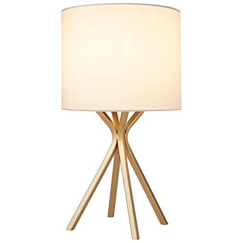 Amazon Brand β Rivet Gold Bedside Table Desk Lamp with Light Bulb - 18 Inches, Linen Shade