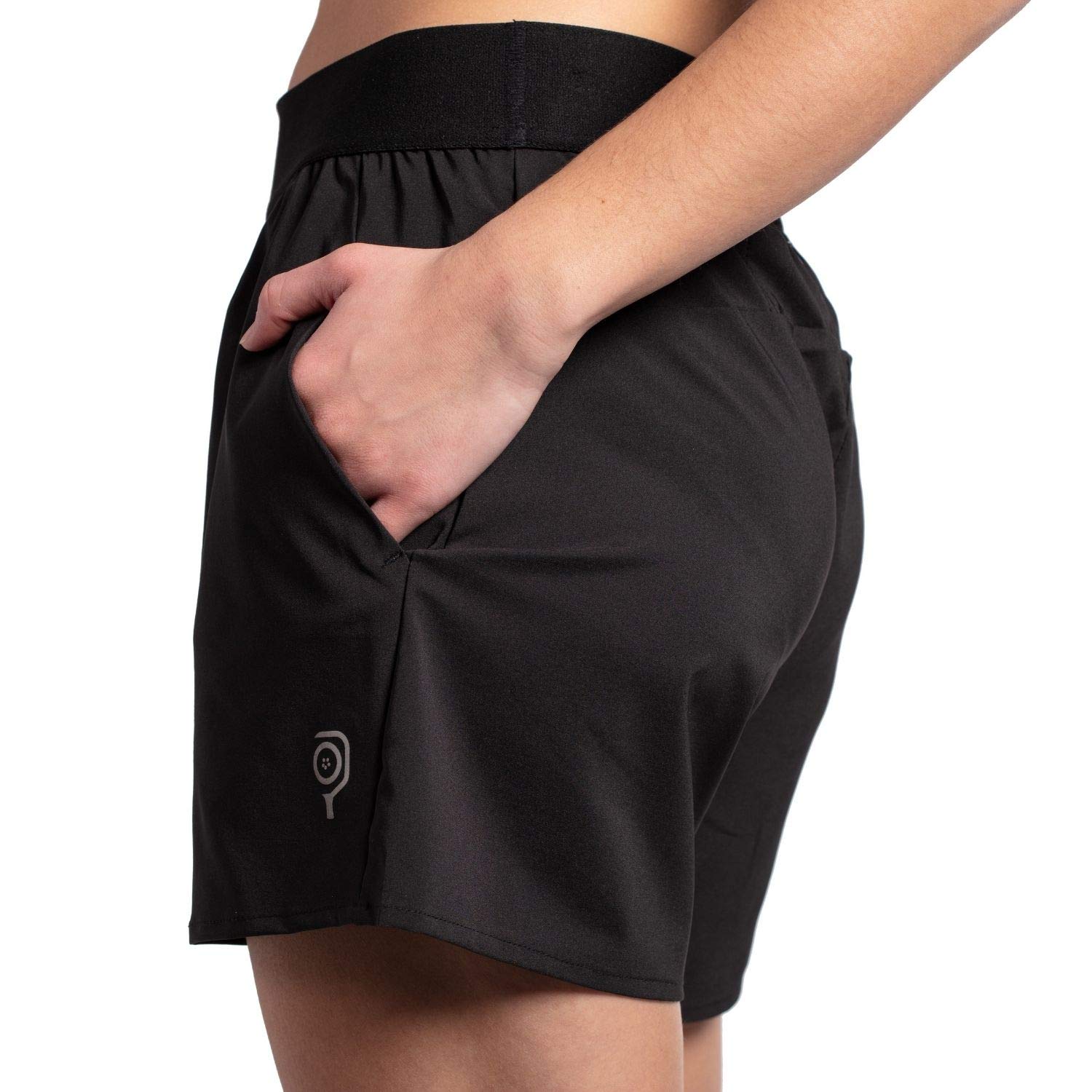 Baddle Women's 5" Stretch Woven Pickleball Short with Inner Brief (Black, Medium)