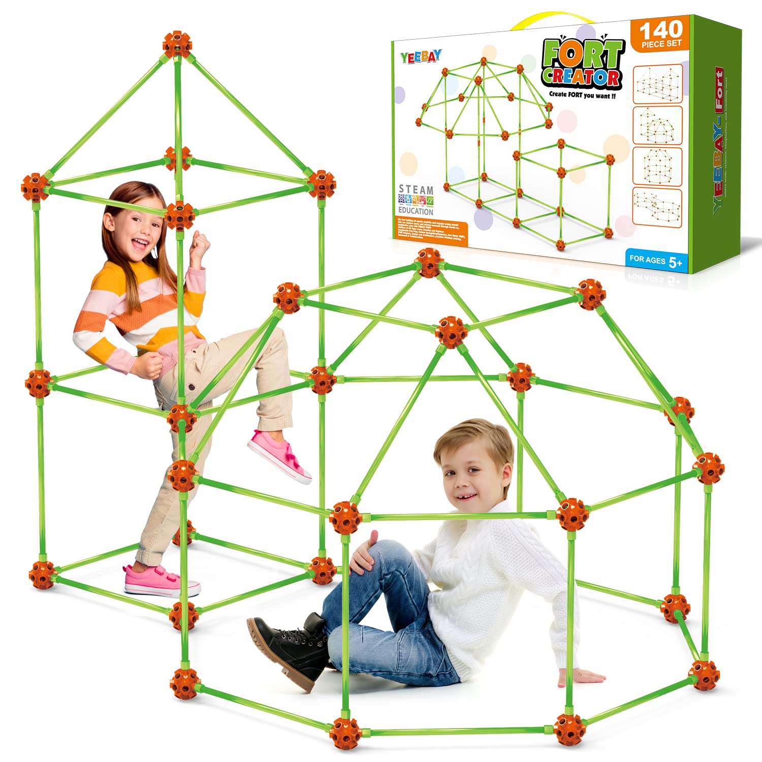 Fort Building Kit for Kids 4,5,6,7,8+Year Old Boys & Girls, 140 pcs, Creative STEM Building Toys for DIY Castles, Tunnels, Play Tent, Ideal Gift for Aged 5-8