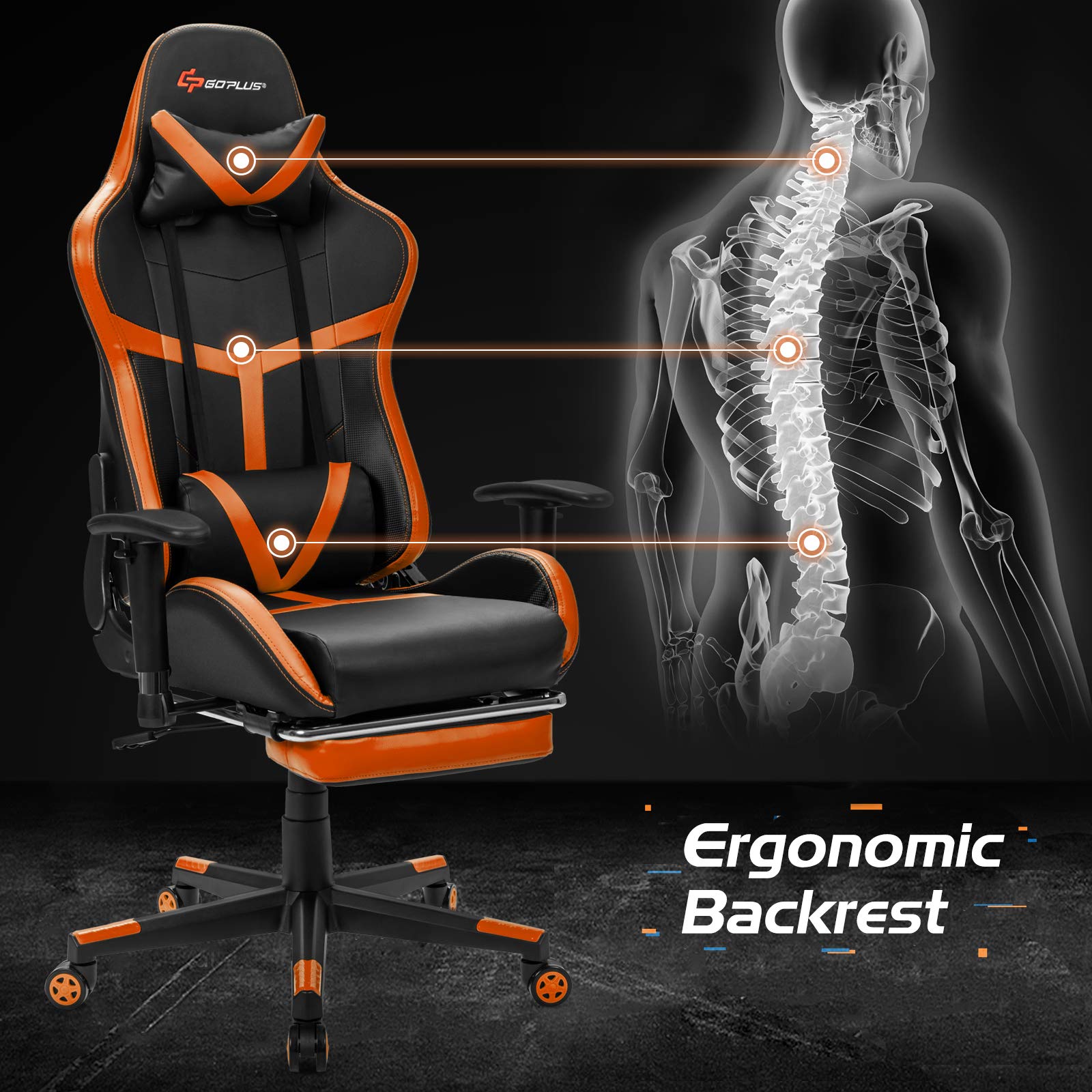 Goplus Gaming Chair, Massage Office Chair Computer Gaming Racing Chair, High Back PU Leather Adjustable Ergonomic Reclining PC Game Chair, Rolling Swivel Executive Chair with Footrest (Blue)