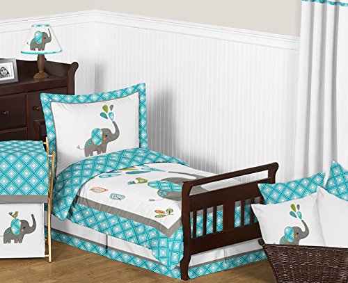 Sweet Jojo Designs Turquoise Blue Gray and White Mod Elephant Fabric Memory/Memo Photo Bulletin Board