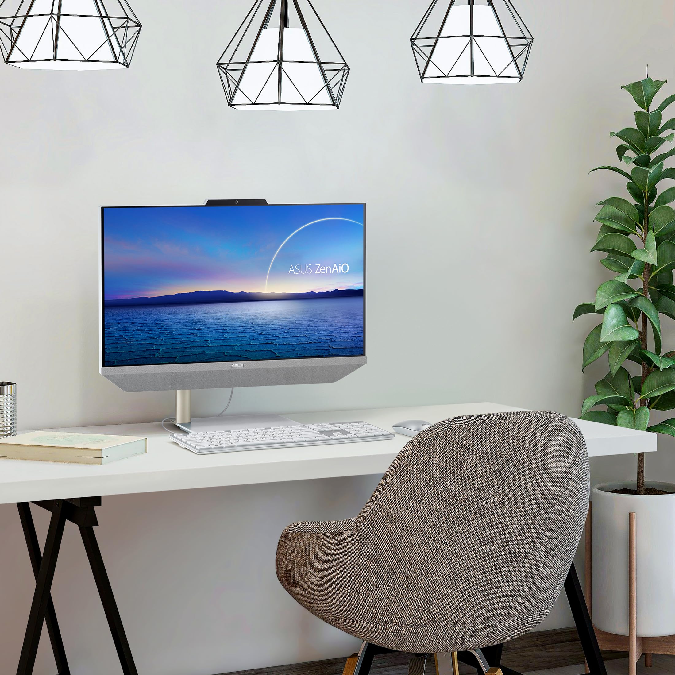ASUS AiO M3400 All-in-One Desktop PC, 23.8-inch Full HD Anti-Glare Display, AMD Ryzen 5 5625U Processor, 8GB DDR4 RAM, 512GB NVMe PCIe, Windows 11 Home, Kensington Lock, M3400WYA-DH503
