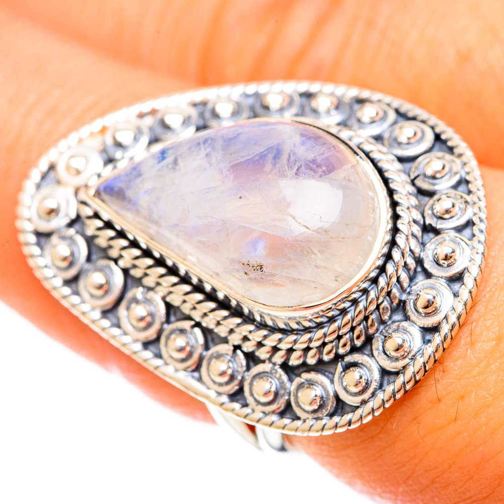Ana Silver Co Large Rainbow Moonstone Ring Size 7.25 (925 Sterling Silver) - Handmade Jewelry, Bohemian, Vintage RING122149