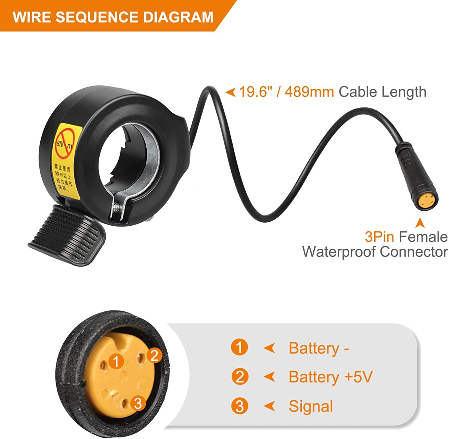 BAFANG Thumb Throttle for Motor Kit : Compatible Mid Drive Electric Bike Conversion Kit BBS01 BBS02 BBSHD BBS03 BBS02B Motor, Waterproof 3PIN Female Thumb Throttle Accelerator for eBike