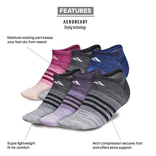 adidas Women's Superlite No Show Socks (6-Pair), Black/Tech Purple/Team Royal Blue, Medium