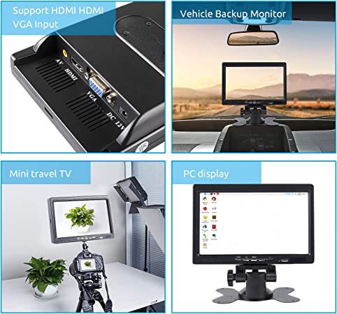 SunFounder 7 Inch HD TFT LCD Screen Monitor HDMI - 1024x600 Display AV VGA Input Built in Speaker for Raspberry Pi 400 4 Model B 3 Model B+ 3B CCTV Computer PC DVR Car