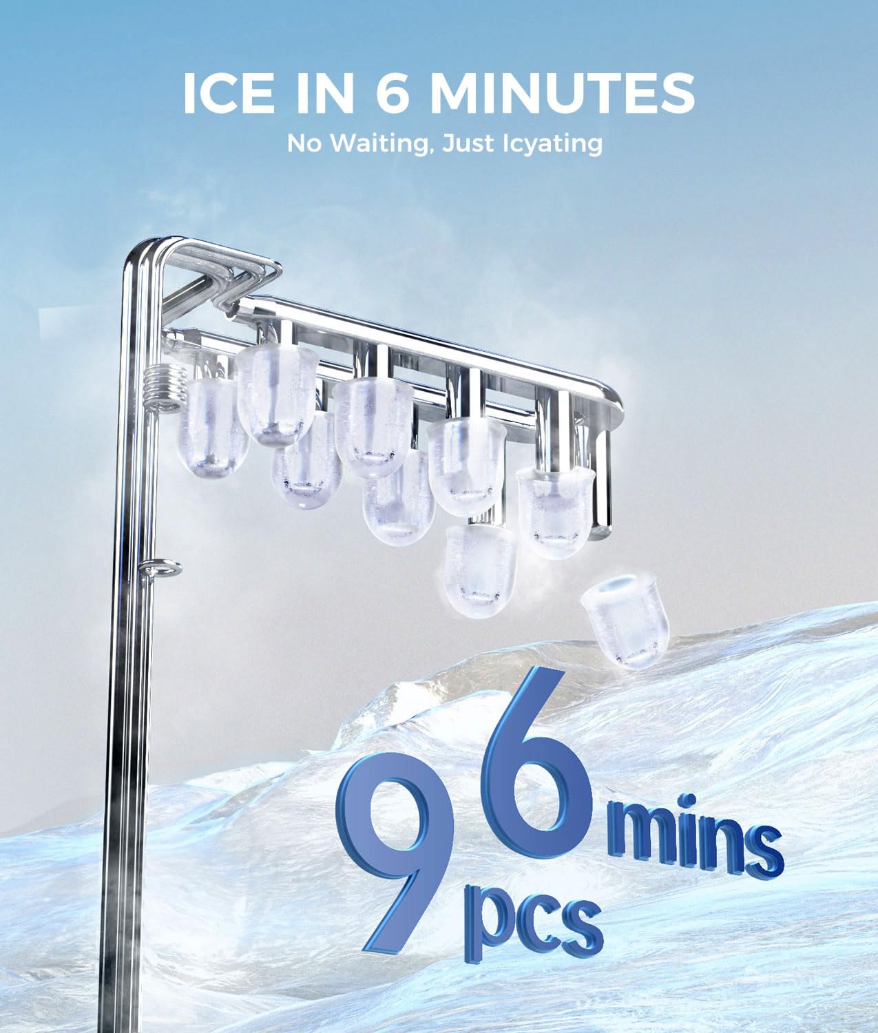 ecozy Countertop Ice Maker, Portable Ice Maker with Self-Cleaning, 9 Bullet Ice Cubes in 6 Mins, 26lbs/24Hrs, Ice Maker Machine with Ice Bags, Handle, Standing Scoop and Basket, Black