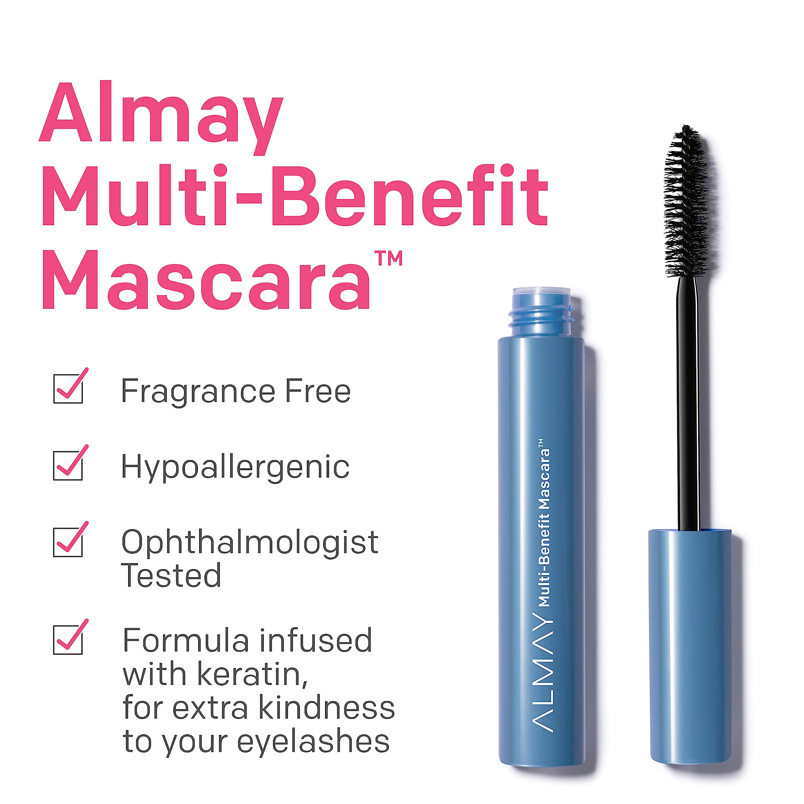 Almay Mascara, Volume, Length, Definition & Conditioning, Multi-Benefit Eye Makeup, Hypoallergenic and-Fragrance Free, 502 Black, 0.24 Fl Oz