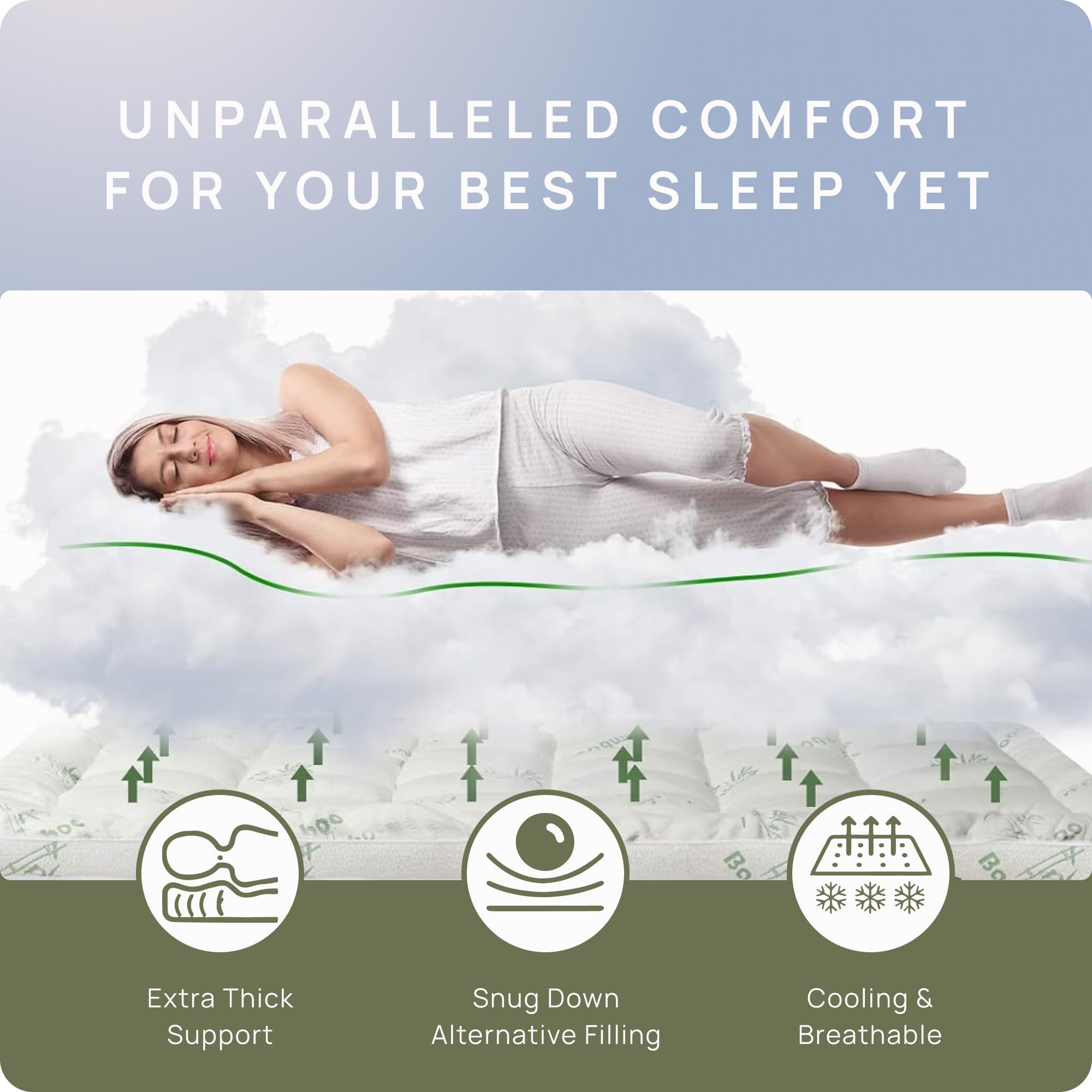 Cooling Mattress Topper - Queen Size | Plush Pad Mattress Topper for Back Pain Relief, 8-21" Deep Pocket | Viscose Made from Bamboo Pillow Top | Bedroom Essentials