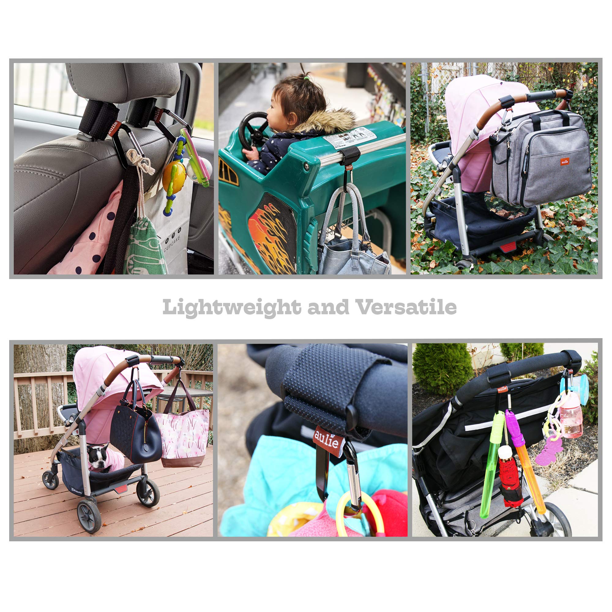 Aulie Stroller Hooks-2 Pack of Baby Stroller Organizer Non-Slip Adjustable Multi-Purpose Hooks, Hanger Clips for Diaper Bags, Groceries, Purse