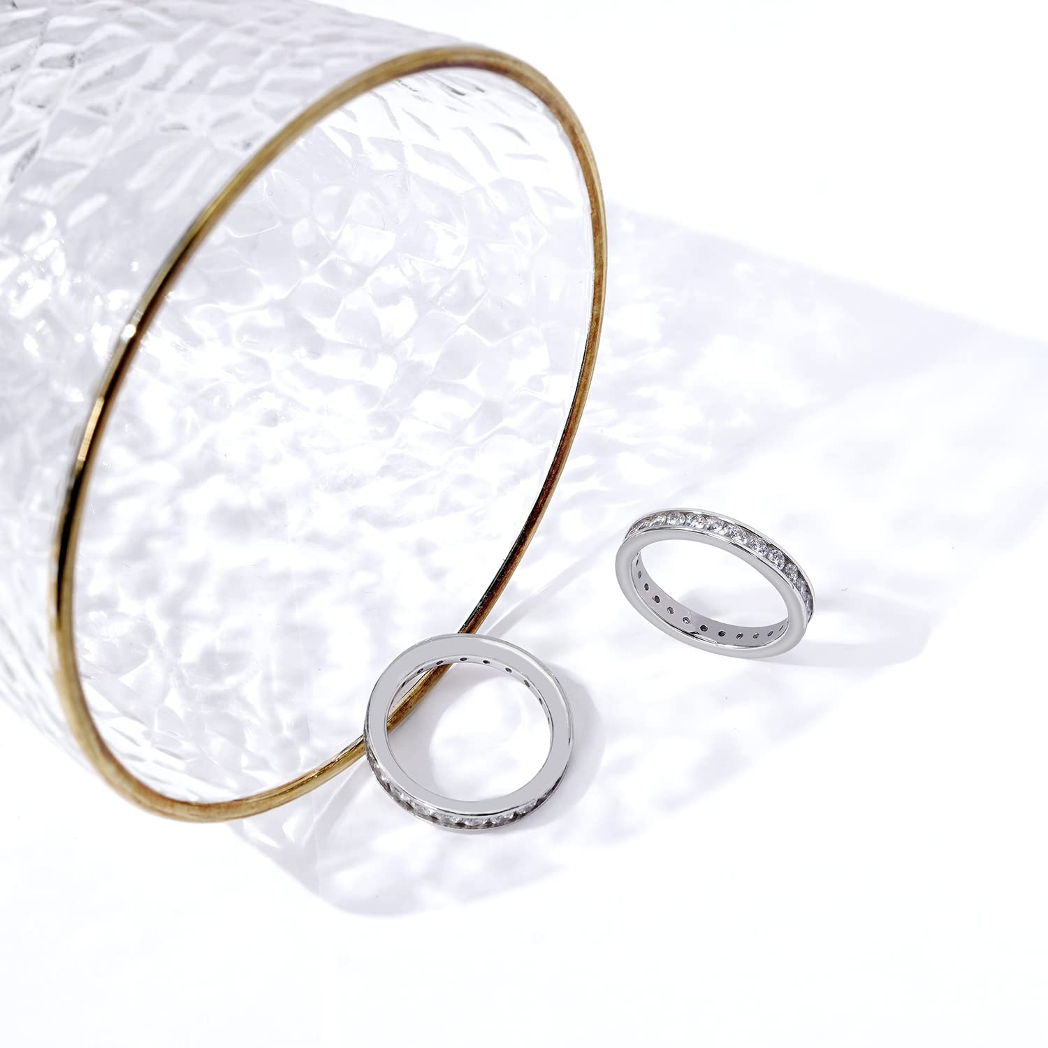 Amazon Collection Platinum-Plated Sterling Silver Infinite Elements Cubic Zirconia Channel Set All-Around Band Ring (2 cttw), Size 6