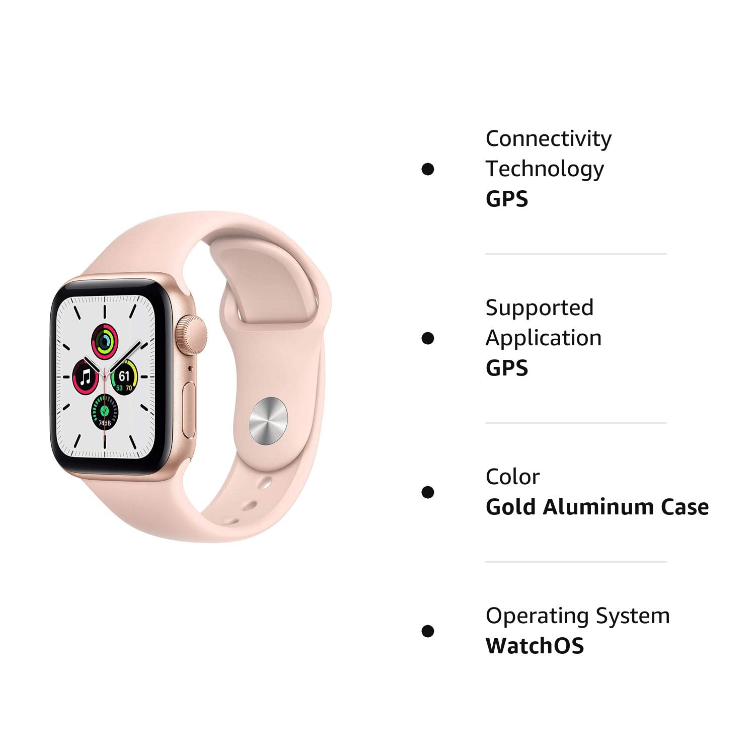 Apple Watch SE (GPS, 44mm) - Gold Aluminum Case with Pink Sand Sport Band (Renewed)