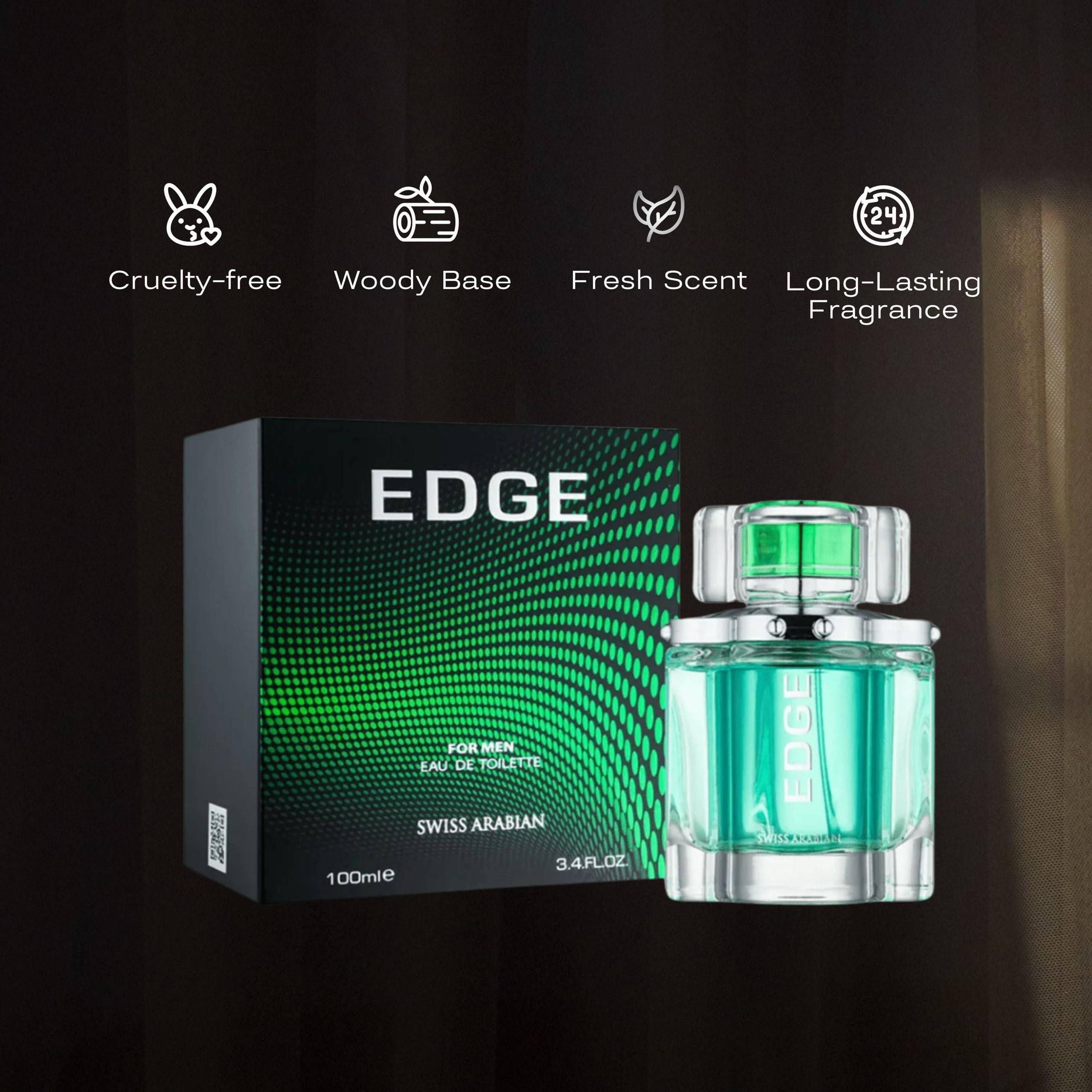 Swiss Arabian EDGE Men, Eau de Parfum 100mL | Clean, Citrusy and Shower Fresh | Lemon, Lavender, Mint, Cinnamon, Cardamom, Cedarwood, Patchouli, Sandalwood | by Oud Perfume Artisan Cologne Spray