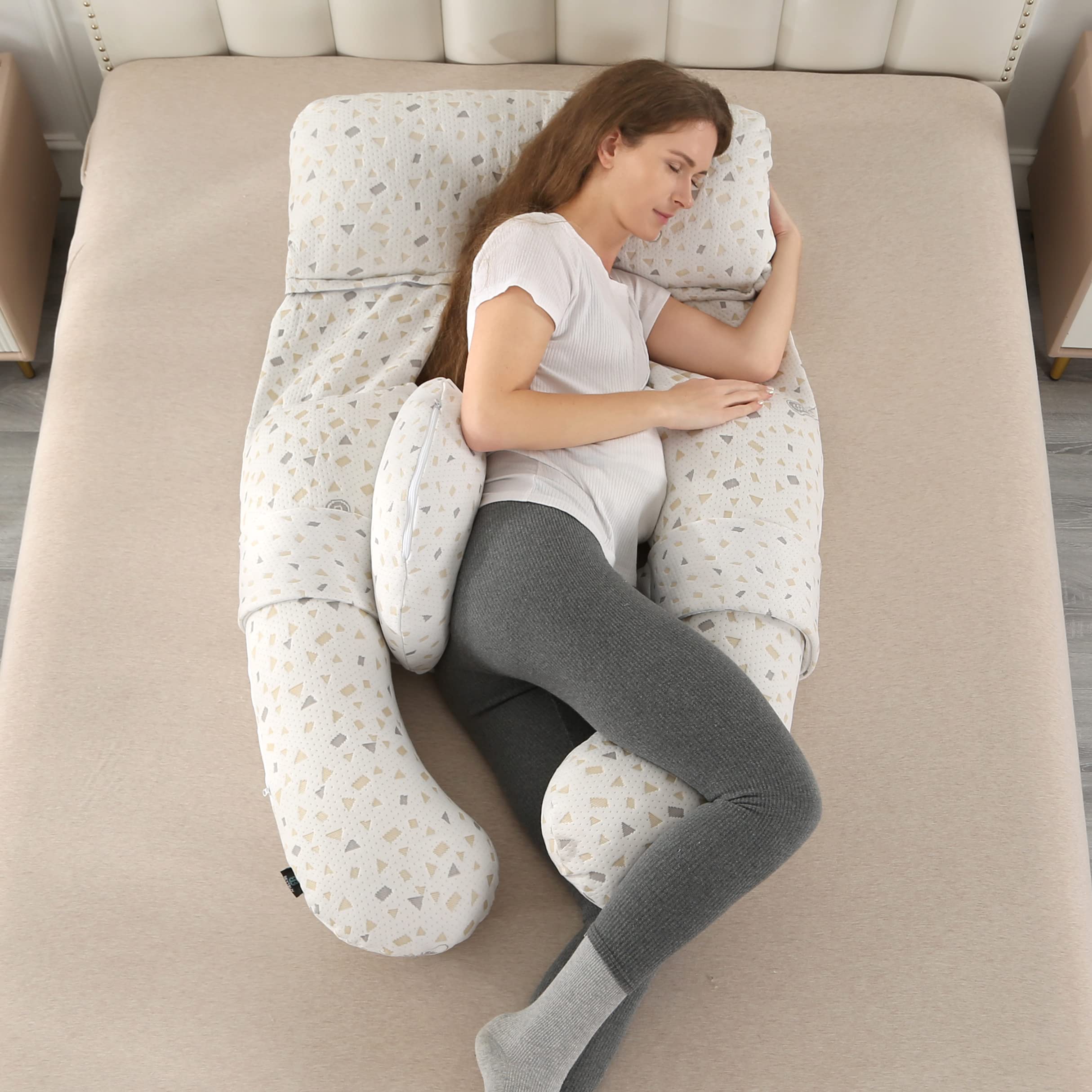 BeytBuy Pregnancy Pillows - 55 Inch U Shaped Full Body Maternity Pillow with Special Designed Removable Coolmax Cover & Detachable Extension Pillow to Support Back, Legs & Belly