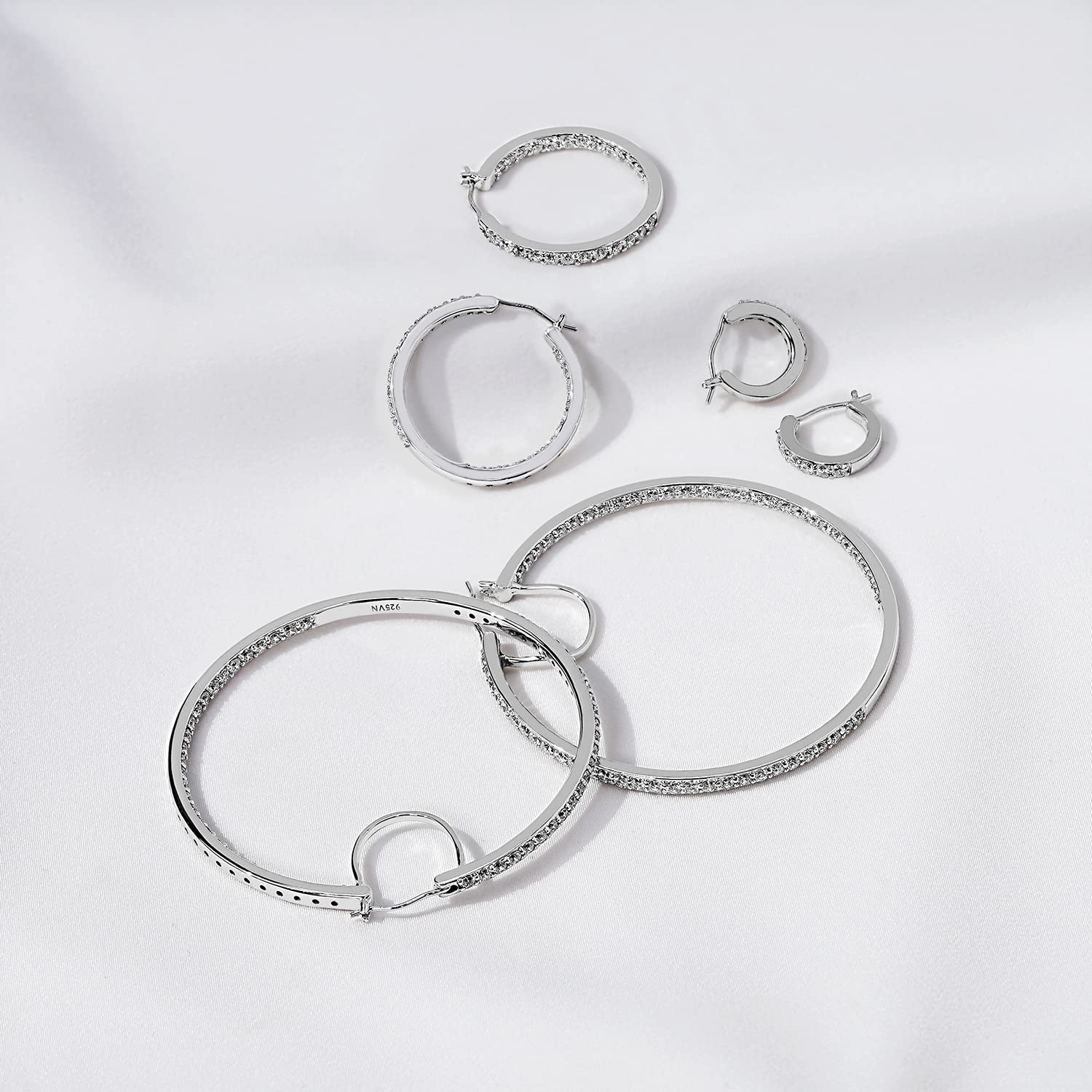 Amazon Collection Platinum Plated Sterling Hoop Earrings set with Round Cut Infinite Elements Cubic Zirconia (3/4 cttw), .5" Diameter
