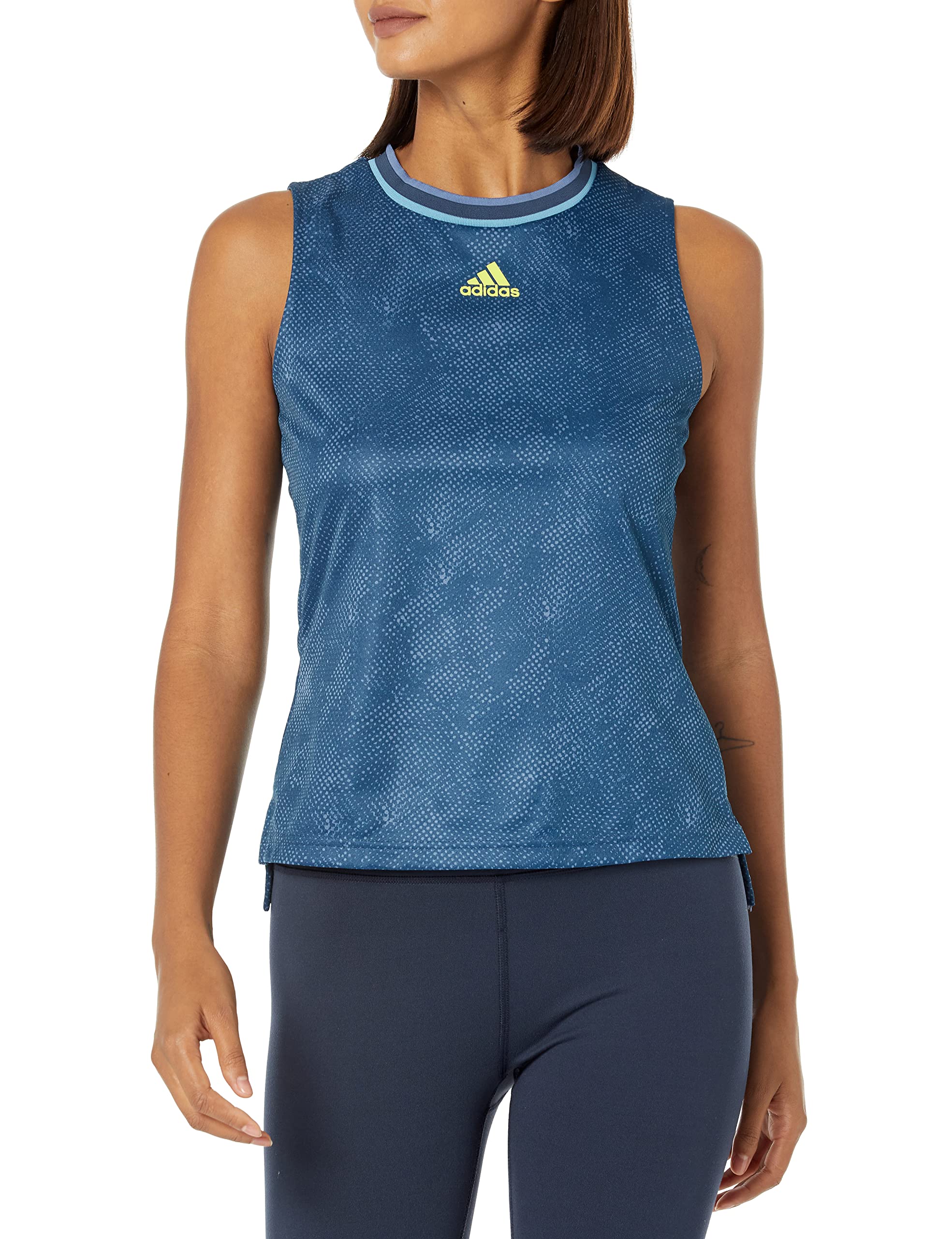 adidas womens Match Tank PB Crew Navy/Acid Yellow Small