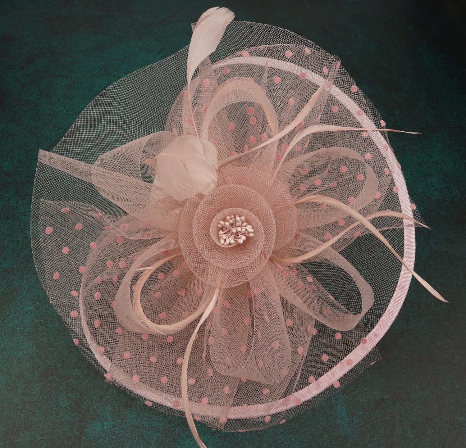Fascinators Hats for Womens 50s Headwear with Veil Flower Cocktail Wedding Tea Party Church Derby Hat(3-blush pink)