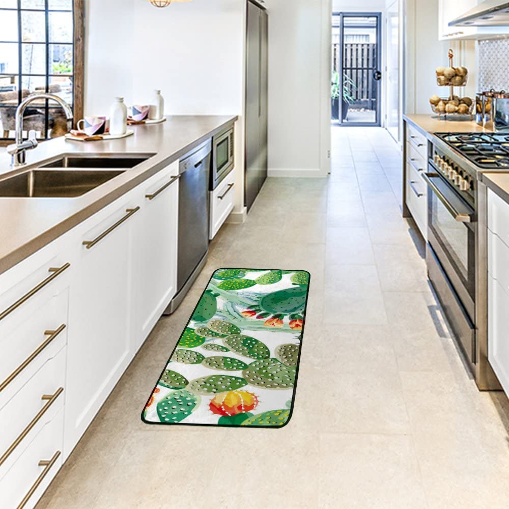 Baegutly Doormat Floor Mat Cactus Tropical Green Plants Floral Flowers Long Kitchen Mat 72inchx24 inch Area Rug Runner for Kitchen Cooking