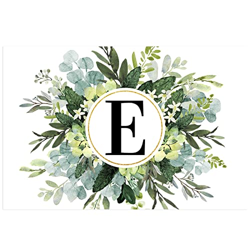 Aquarium Background Monogram Letter E 12.4x24.4 inch Fish Tank Background PVC Fish Backdrop Wallpaper for Background Aquarium Spring Summer Watercolor Eucalyptus Leaves
