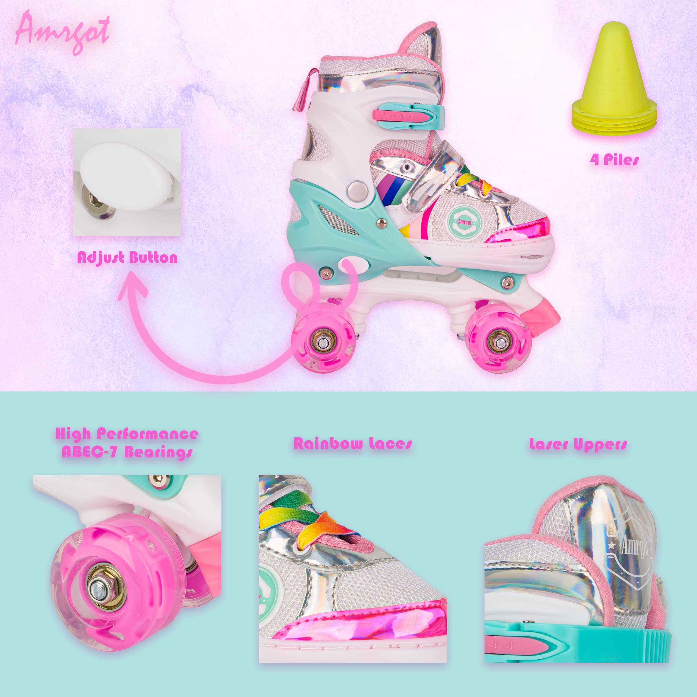 Amrgot Roller Skates for Kids 4 Size Adjustable Roller Skates,Fun for Girls and Ladies