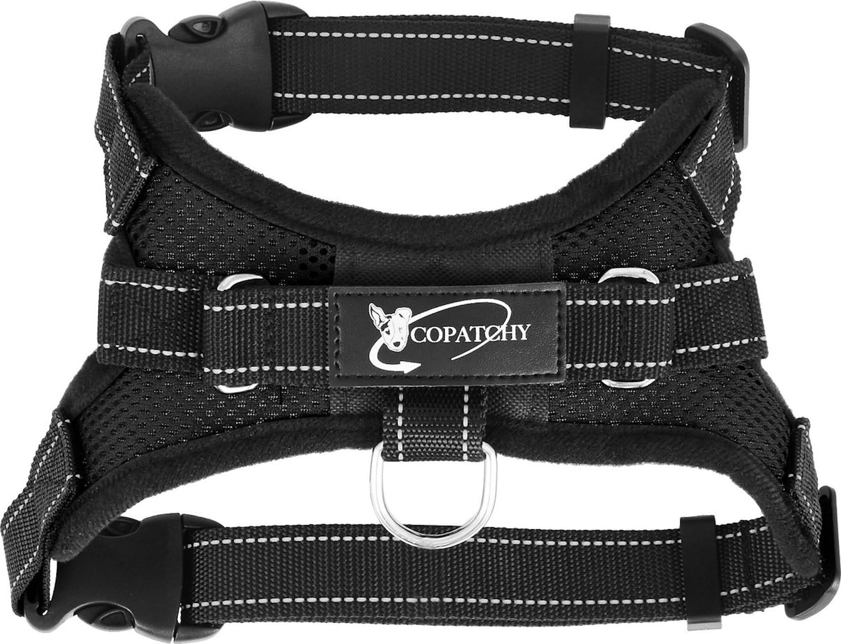 Copatchy No Pull Reflective Adjustable Dog Harness with Handle- Comfortable Soft All Weather Mesh, Easy On Puppy Harness for Small Medium and Large Dogs (Black) Small