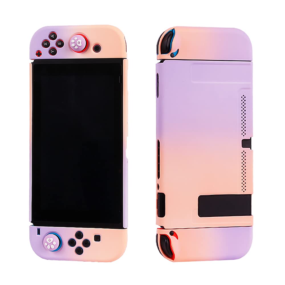 Arttodo Protective Case Compatible with Nintendo Switch, Hard Shell Cover Case for Switch Console and Joy-Con, with Screen Protector and Thumb Grip Caps, Game Case for Girls (Pink & Purple)
