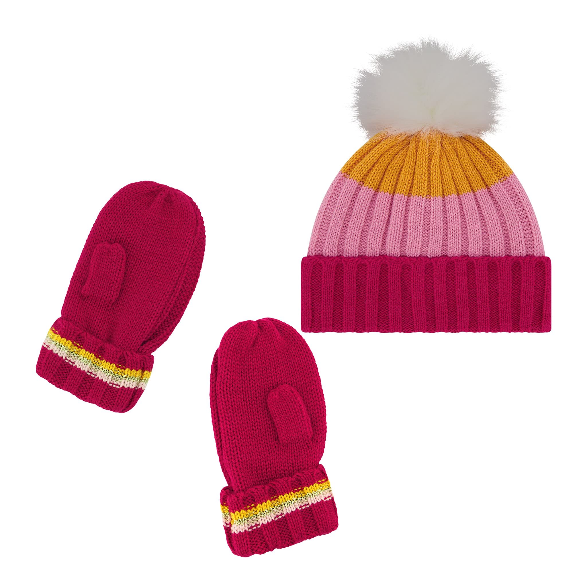 Andy & Evan Girls' Winter Hat and Gloves Set, Fleece Lined and Warm, Essential Winter Accessories for Kids, Size 2/4T, Pink with Heart