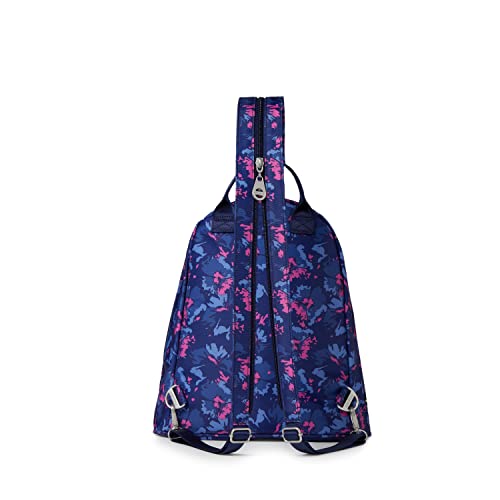 Baggallini Naples Convertible Small Daypack Sling Crossbody, Navy Garden
