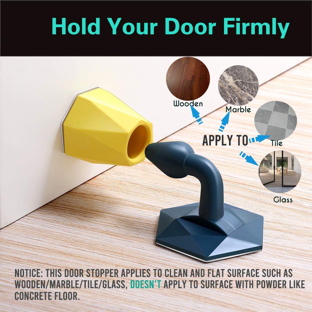 airtrot Silicone Door Stopper 2 Pack Sound Absorption Drill-Free Door Holder with Sticker for Bedroom Bathroom Kitchen Home Office (Blue-Yellow 2 Pack)