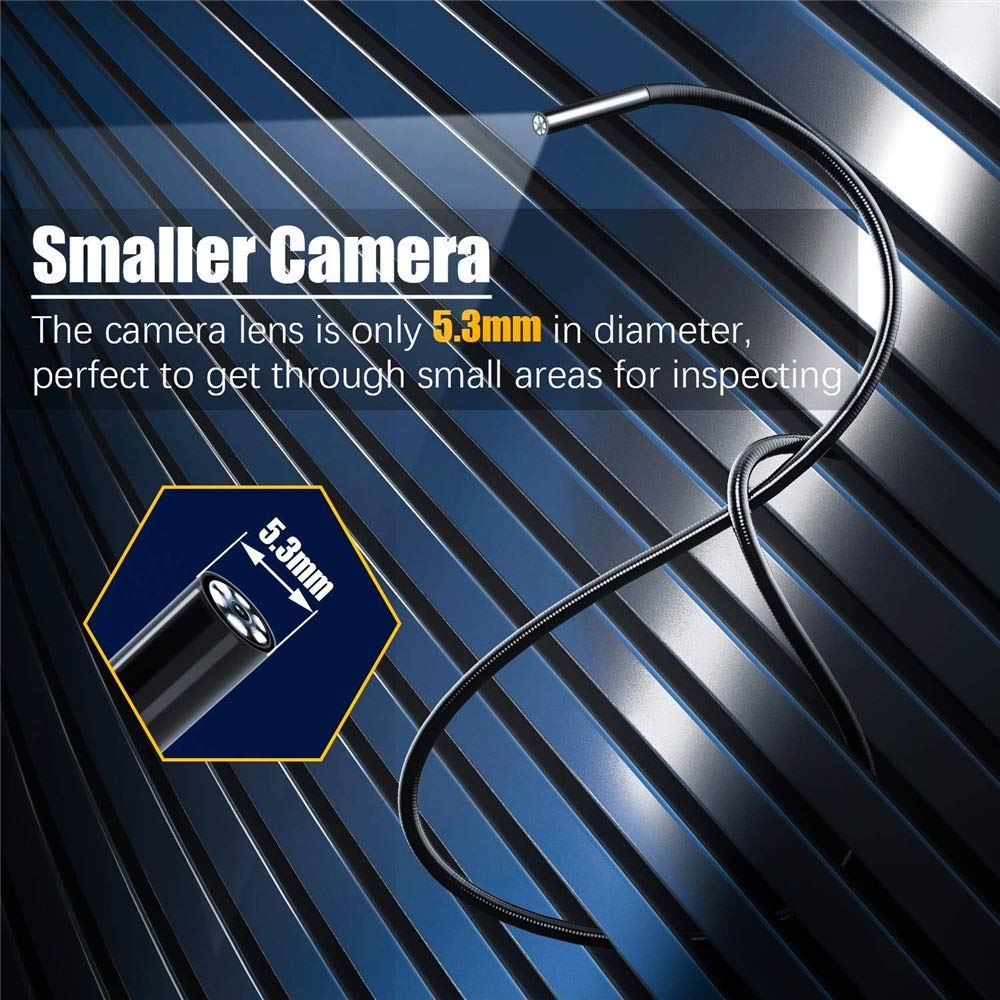 BHVXW 5.3mm 4.3inch LCD Screen Inspection Endoscope Camera IP67 Waterproof Borescope Semi-Rigid Cable Camera with LED Lights