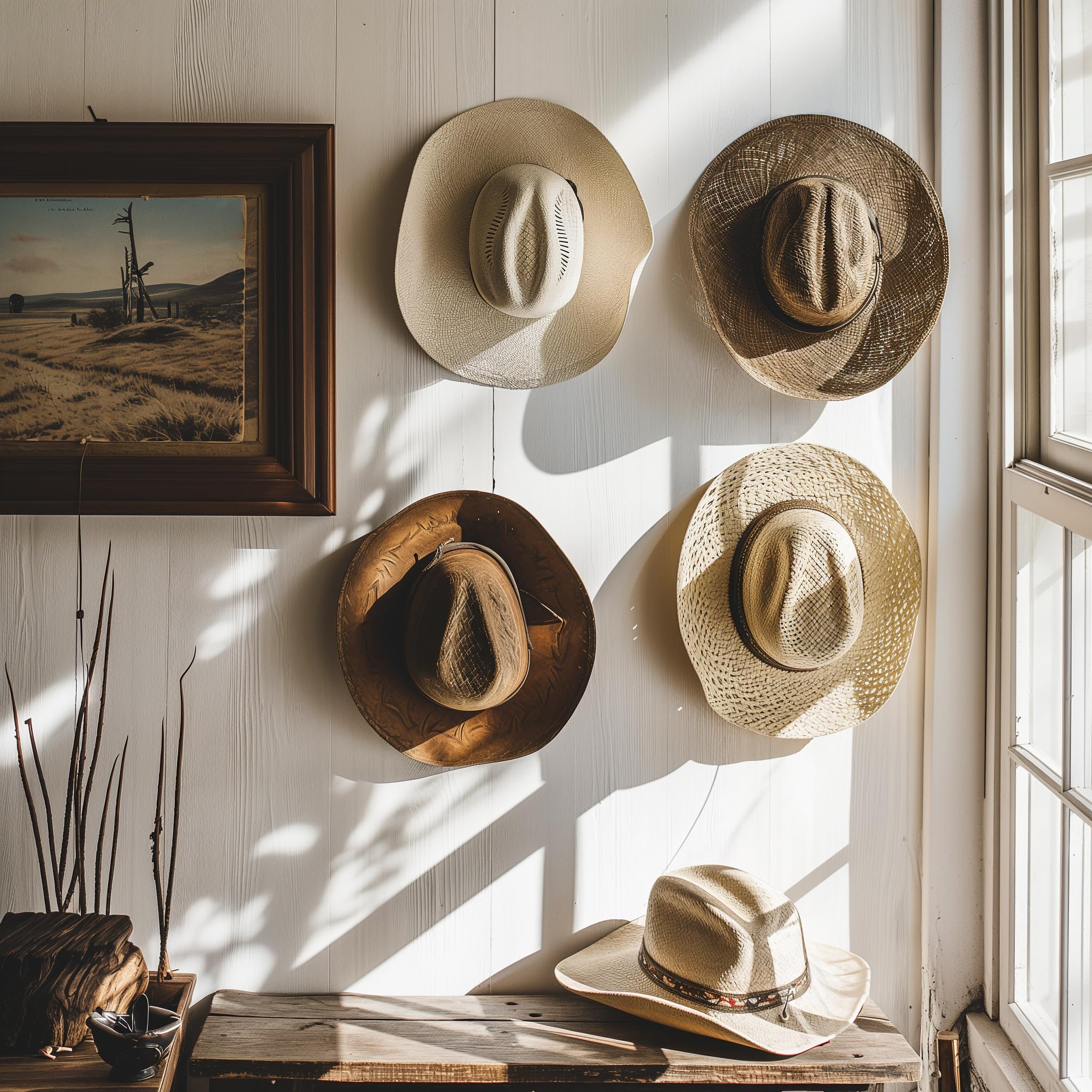 Modern JP Adhesive Hat Hooks for Wall (6-Pack) - Cowboy Hat Rack, Wide Brim Hat Organizer, Strong Hold Hat Hangers for Wall - Black