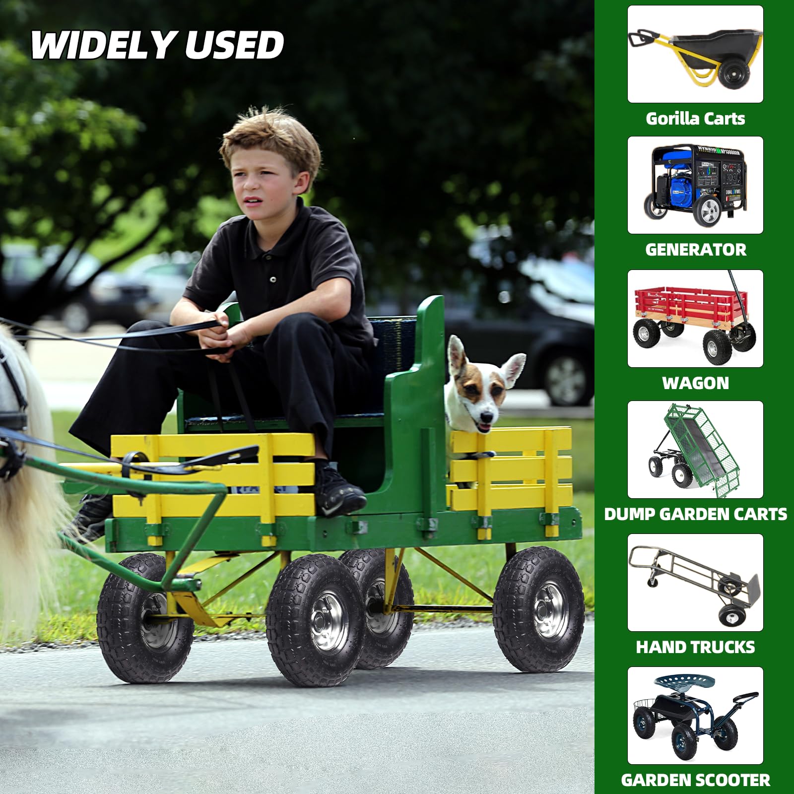 AR-PRO (2 Pack) 4.10/3.50-4 Tire and Wheel, Replacement Pneumatic Tires 10-Inch Wheel with 5/8" Bearings and 2.2" Offset Hub, Compatible with Hand Truck, Wheelbarrow, Wagon, Gorilla Carts