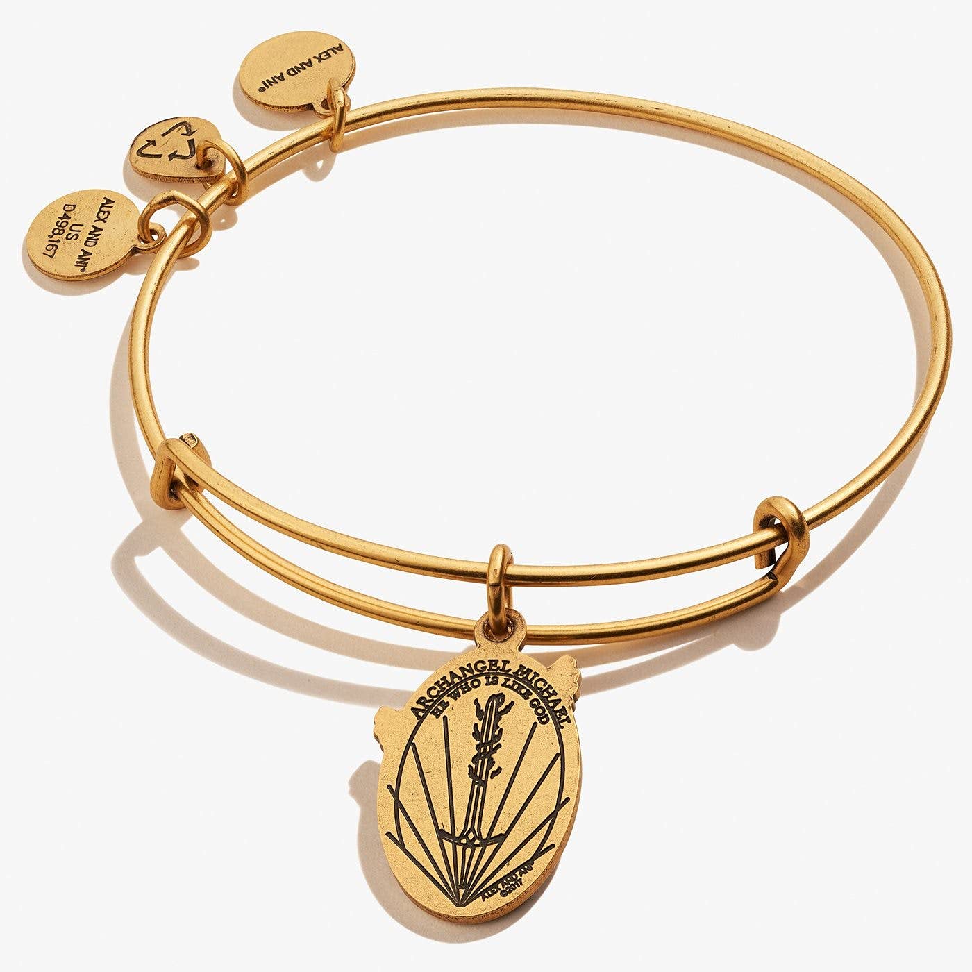 Alex and Ani Divine Guides Expandable Bangle Bracelet for Women, Archangel Michael Engraved Charm, Rafaelian Silver Finish, 2 to 3.5 in