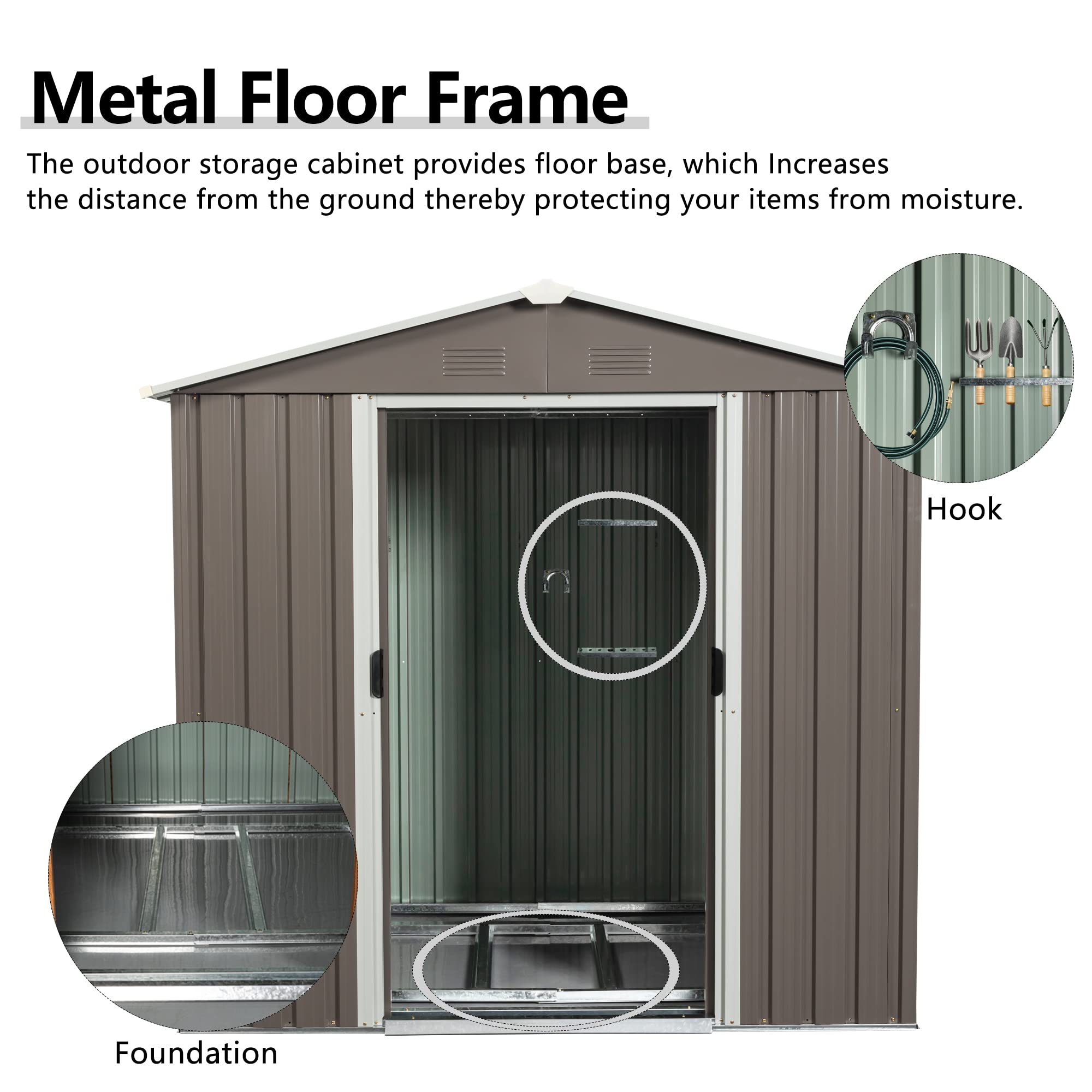 BQXDJT 6 x 5 Feet Outdoor Metal Storage Shed, Utility Tool Storage House with Air Vent, Latch Double Doors & Floor Base, Weatherproof Garden Sheds, for Backyard Patio Lawn, Gray