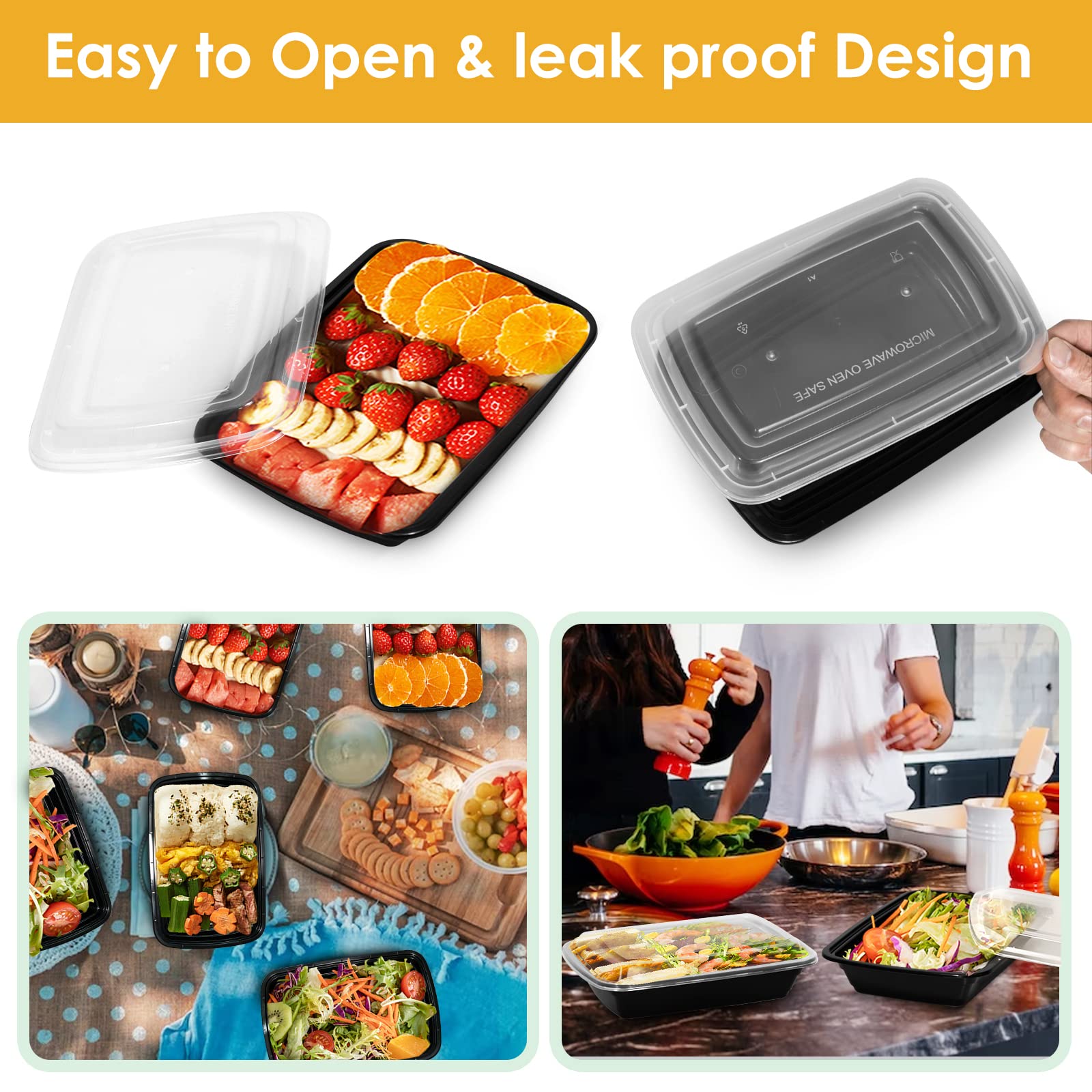 Meal Prep Containers, 28oz 15 Pack Extra-thick Food Storage Containers with Lids, Reusable Plastic Bento Lunch Box, Disposable Bento Box, BPA Free, Stackable, Microwave/Dishwasher/Freezer Safe…