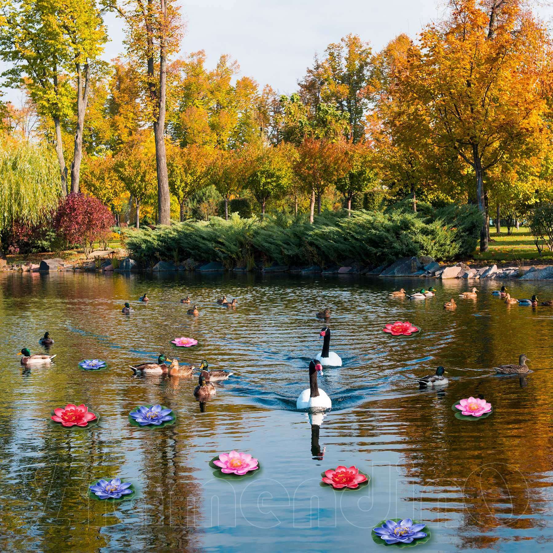 Framendino, 7 Pack Artificial Floating Foam Lotus Flower Water Lily Pads for Home Garden Pond Decoration