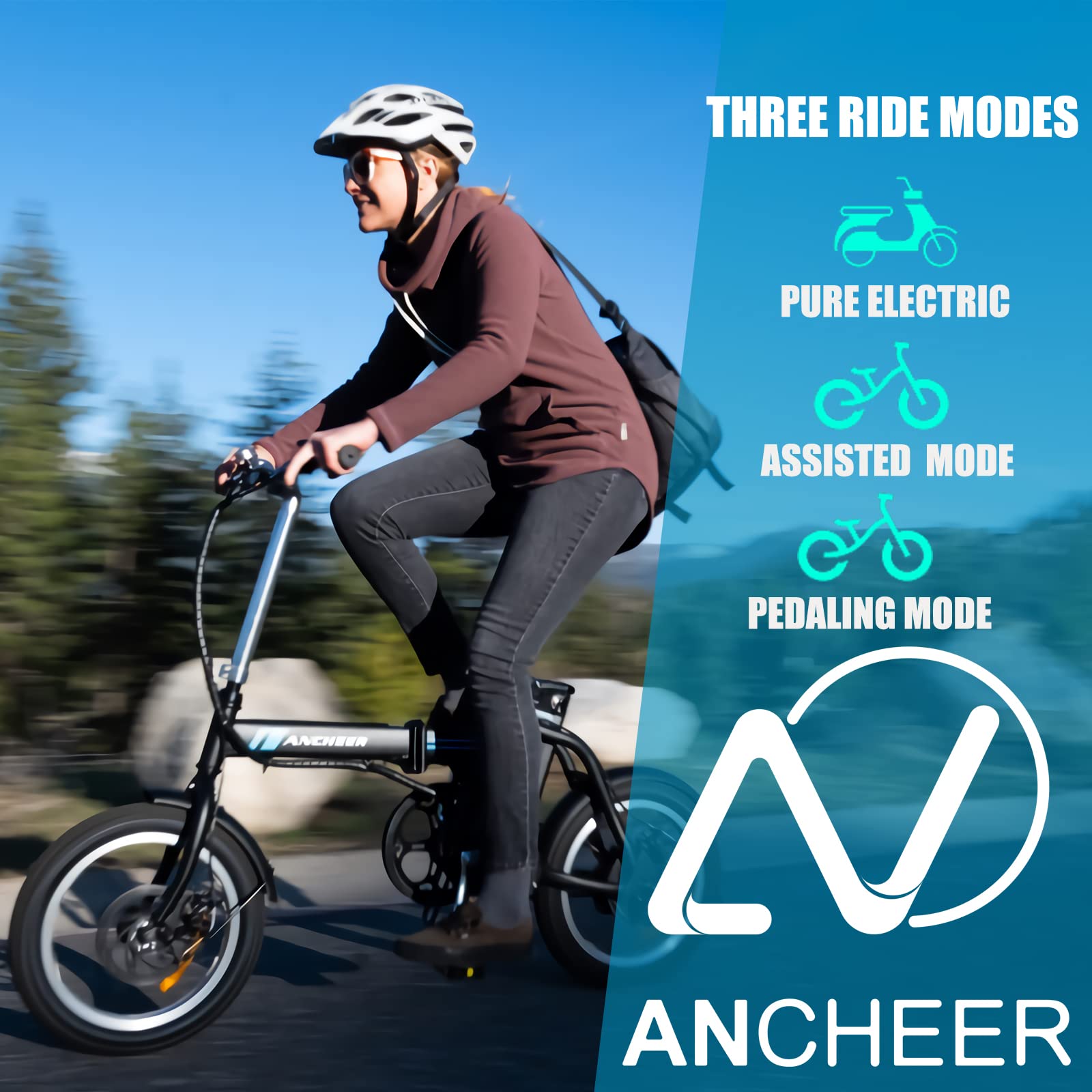 ANCHEER 16 inch Folding Electric Bike for Adults - Single Speed up to 15.5 Mph eBike with Removable Battery Mileage 30 Miles, Dual Disc Braking, 3 Riding Modes (Black)