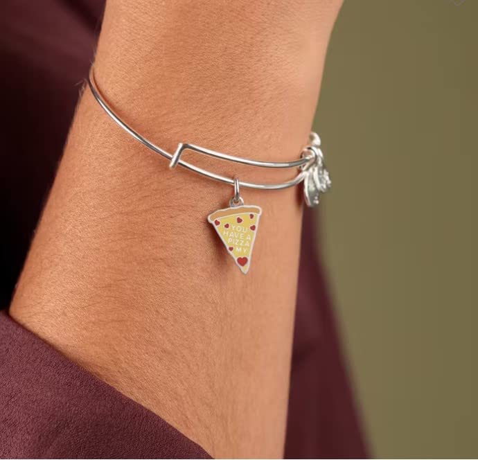 Alex and Ani Food Expandable Bangle for Women, You Have a Pizza My Heart Charm, Shiny Silver Finish, 2 to 3.5 in