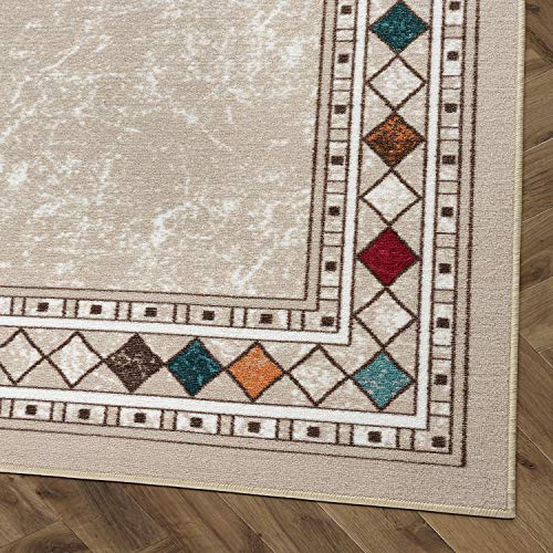 Antep Rugs Alfombras Modern Bordered 5x7 Non-Skid (Non-Slip) Low Profile Pile Rubber Backing Indoor Area Rugs (Maroon Beige, 5' x 7')