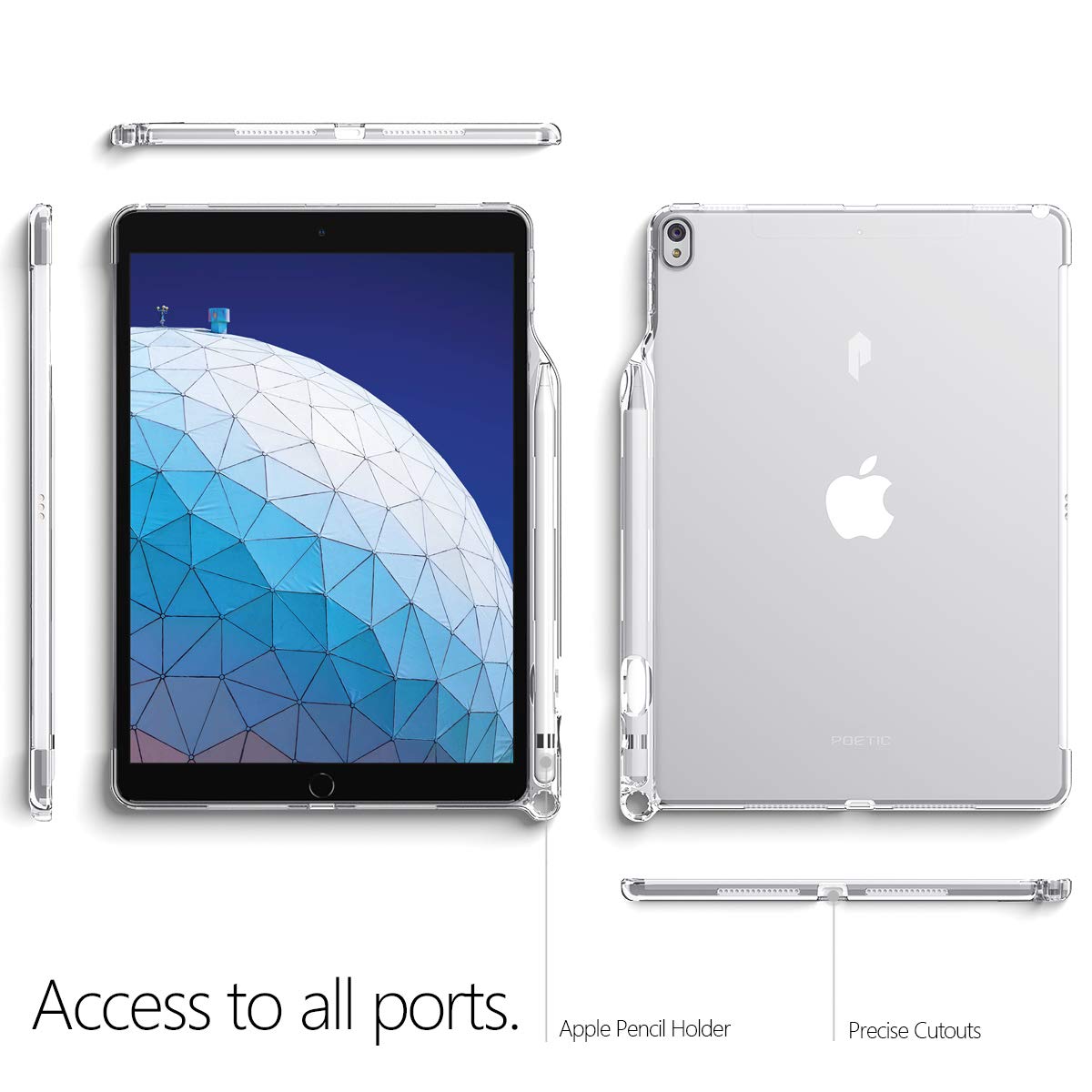 Poetic Lumos Case Designed for iPad Air 3 (10.5 Inch, 2019), iPad Pro 10.5, Flexible Soft Transparent TPU Clear Back Cover with Pencil Holder,Compatible with Smart Keyboard and Smart Cover, Clear