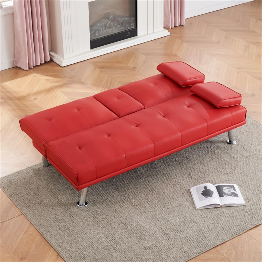 APAINI 67" Leather Multifunctional Double Folding Sofa Bed for Office for Indoor Livingroom Furniture
