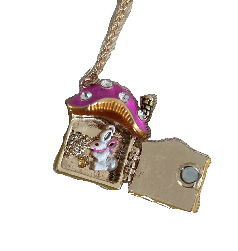 Betsey Johnson Mushroom House Bunny Pendant Slider Necklace Faux Pearl